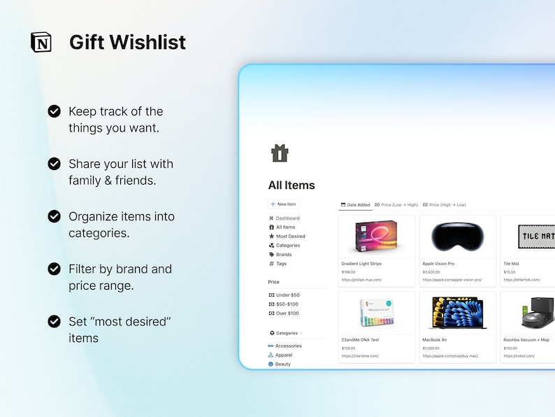 Gift Wishlist (notion Template) - Etsy