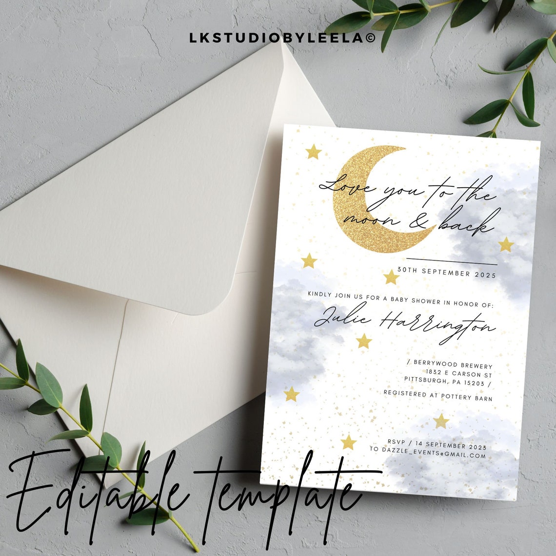EDITABLE Moon and Stars Baby Shower Invite - Etsy
