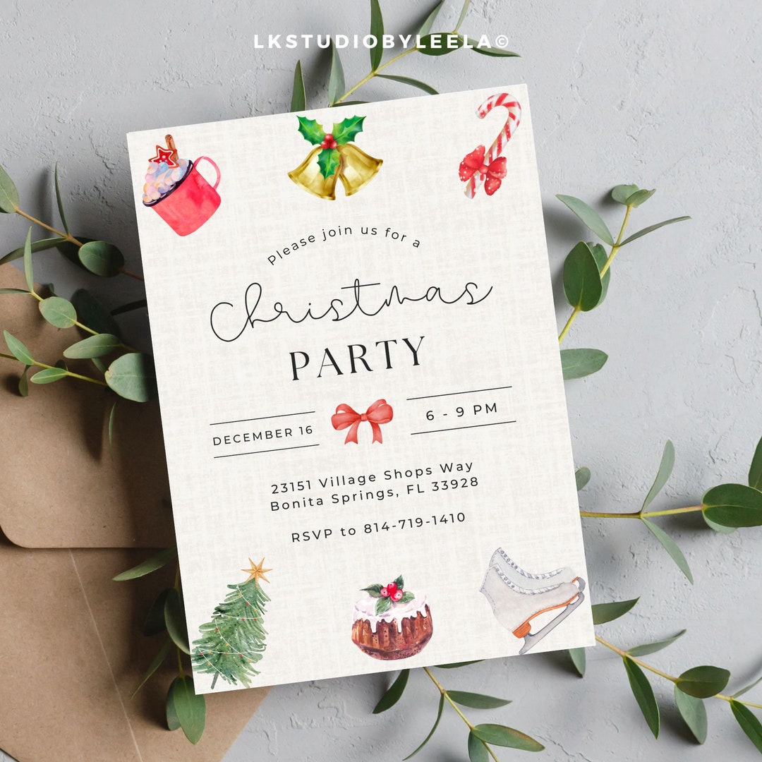 EDITABLE Iconic Watercolor Christmas Party Invite - Etsy