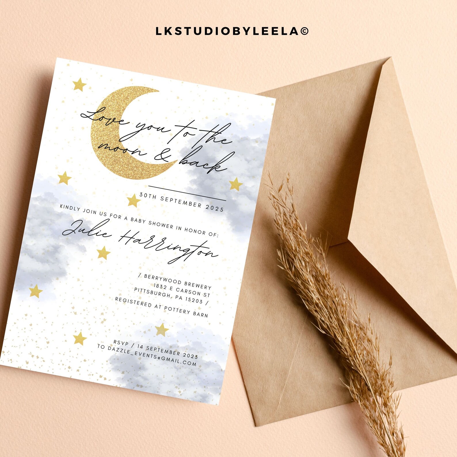 EDITABLE Moon and Stars Baby Shower Invite - Etsy