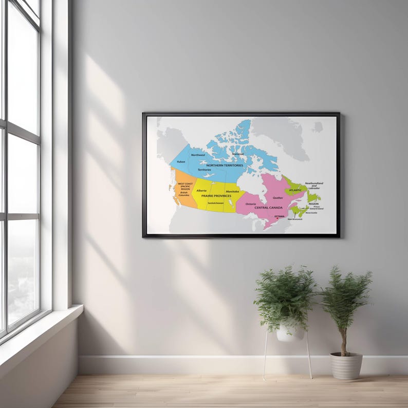 World Map Regions of Canada Classroom Wall Decor Educational Poster ...