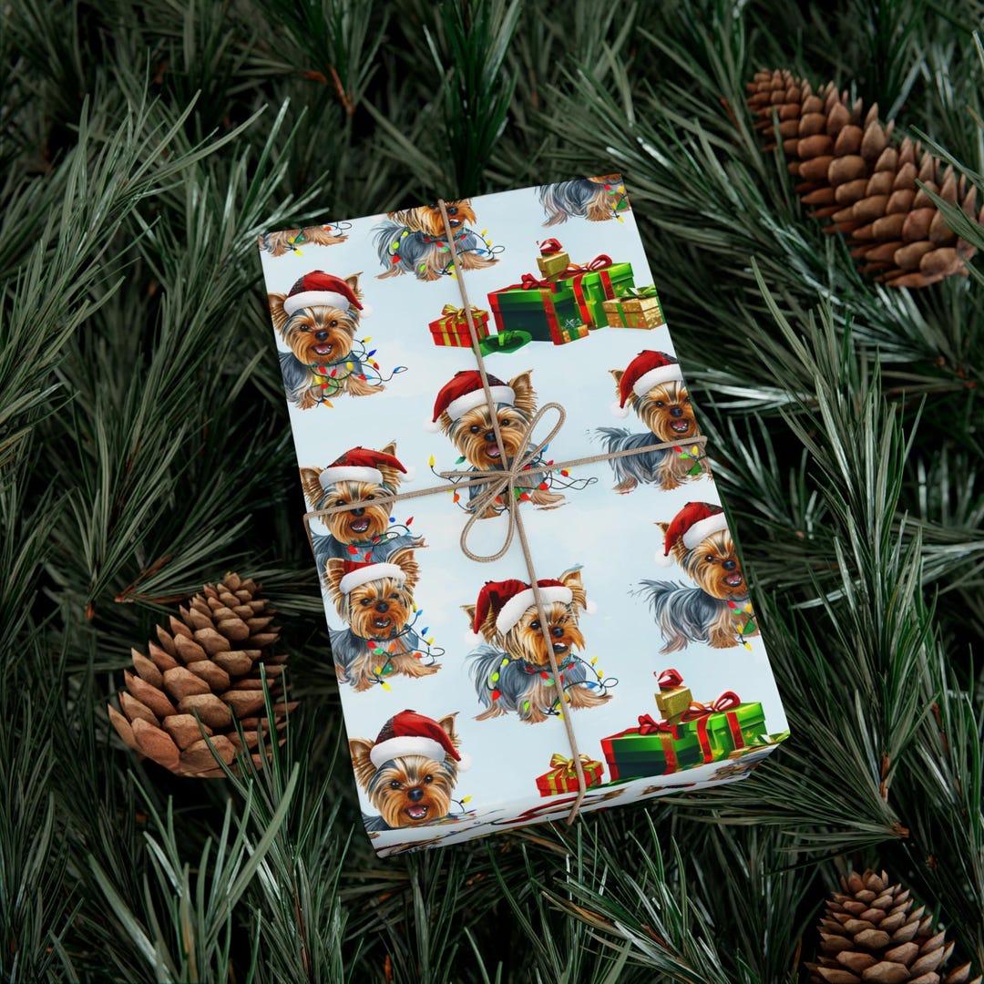 Yorkie Christmas Gift Wrap Dog Lover Wrapping Paper Pet Holiday Present ...