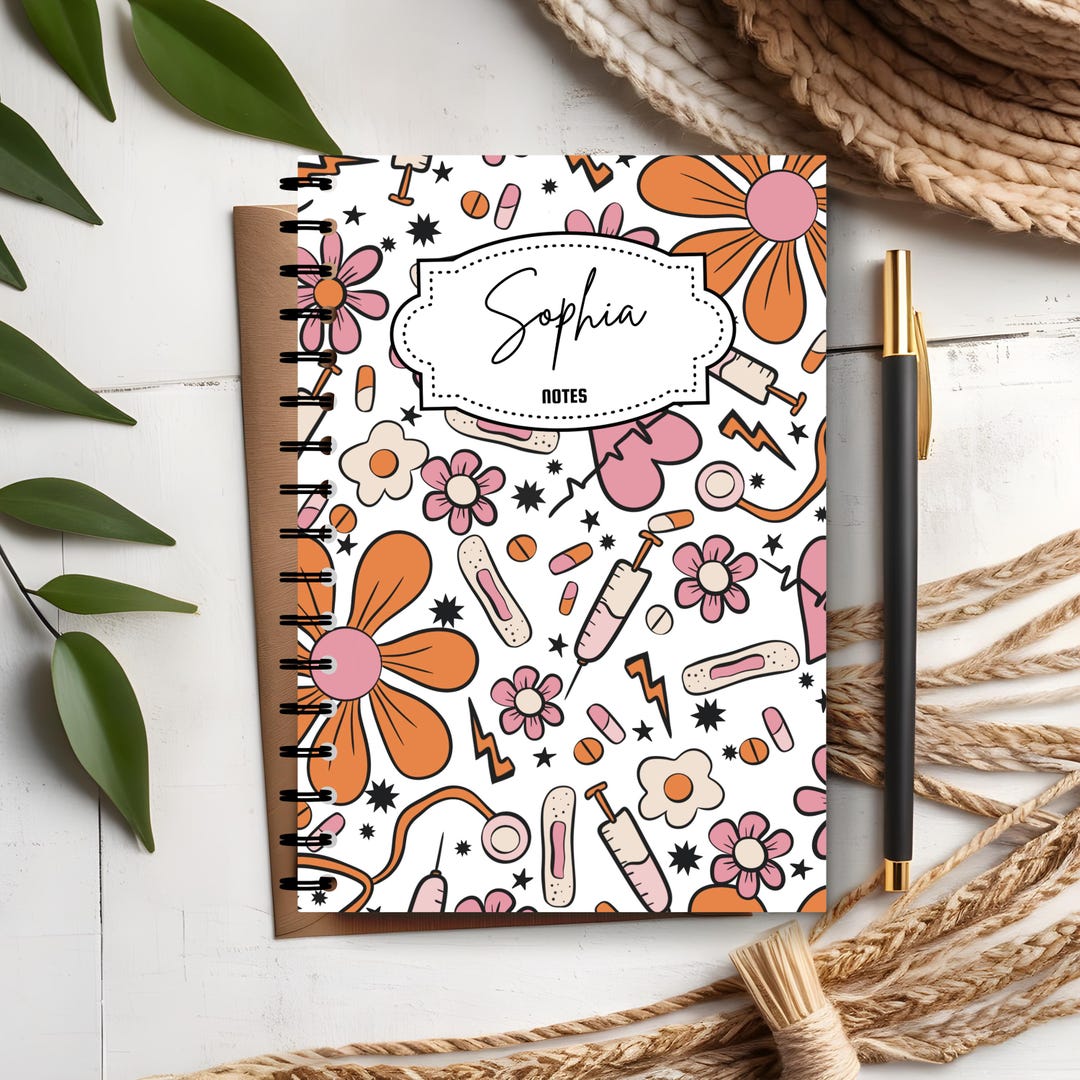 Custom Nurse Themed Spiral Notebook Ruled Line Personalized With Name ...