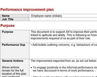 Performance Improvement Plan Template Human Resources & Employee ...