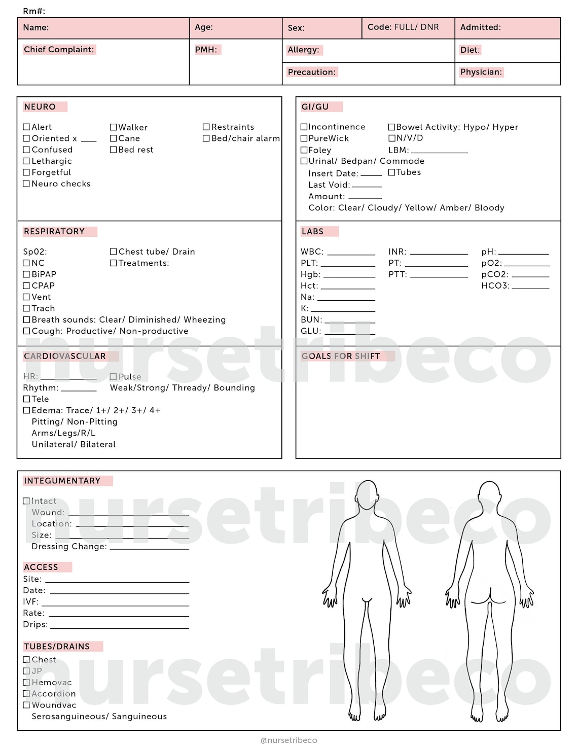 Detailed Nursing Report Sheet, Patient Report, Nurse Notes, RN, LPN ...