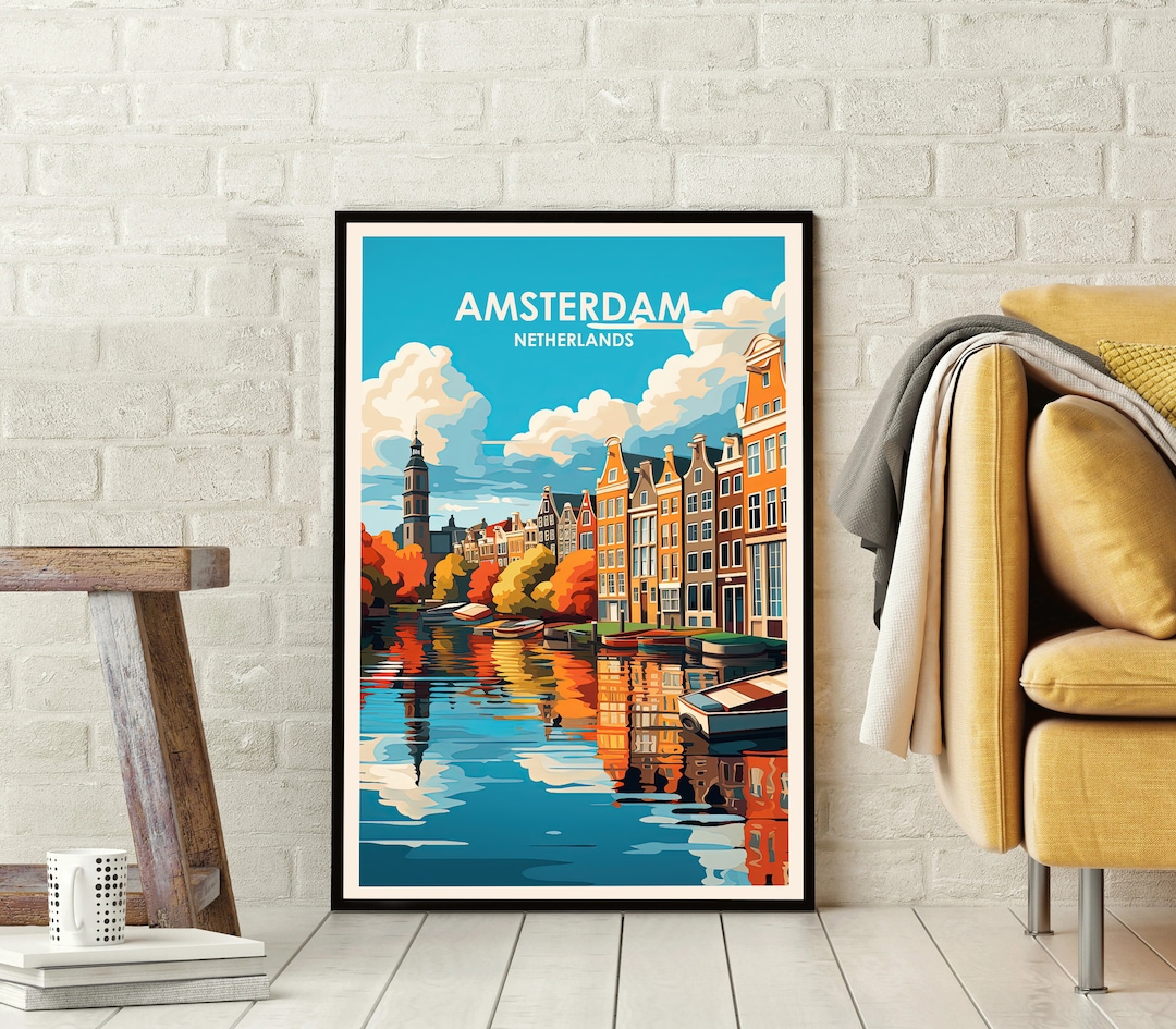 Amsterdam Travel Poster Netherlands Poster Amsterdam Print - Etsy