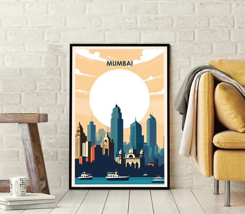 Mumbai Poster, Mumbai City Poster, Mumbai Skyline, Illustration Art ...
