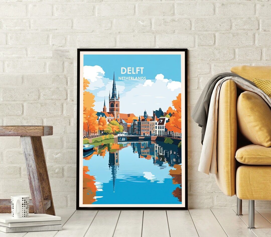 Delft Travel Poster Netherlands Poster Delft Print Delft - Etsy