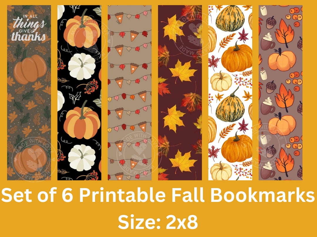 Set of 6 Fall Bookmarks Thanksgiving PNG Digital Download - Etsy