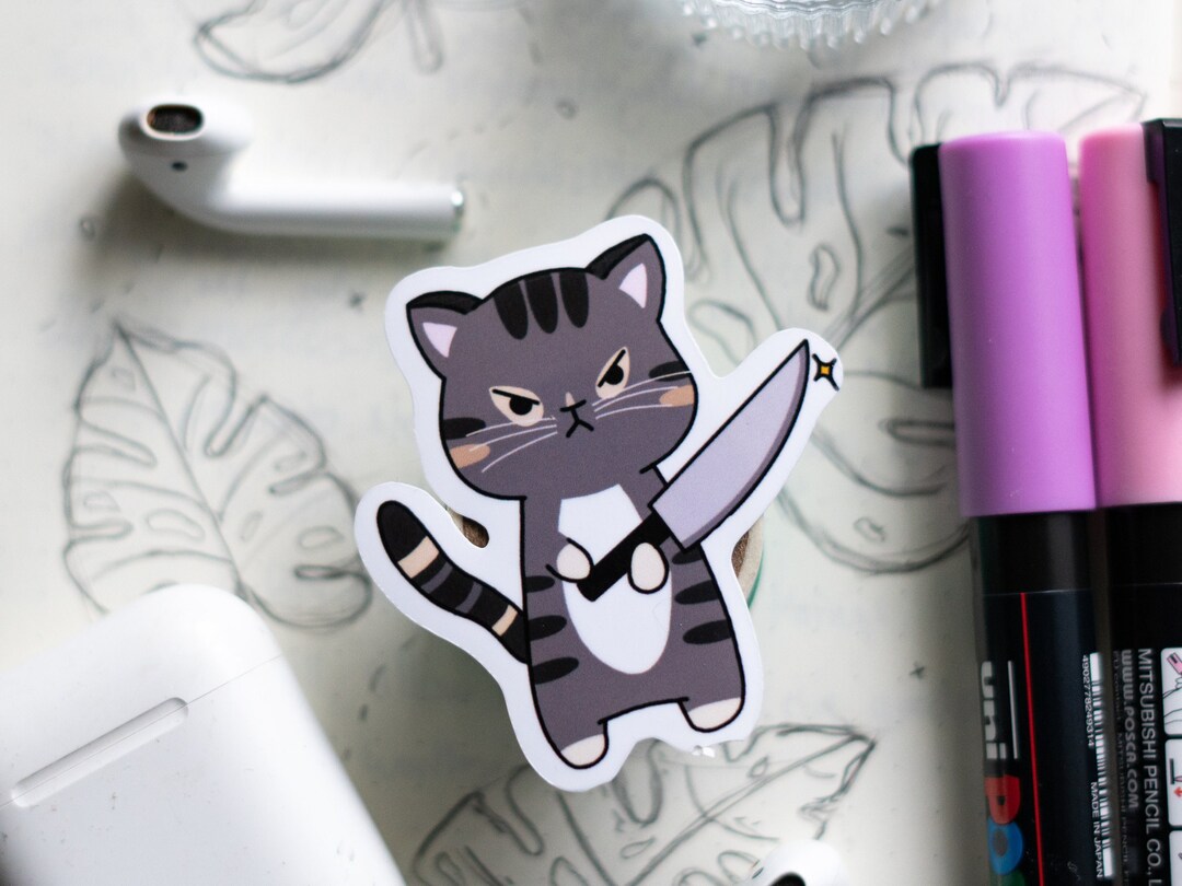 Angry Cat Waterproof Vinyl Sticker Stickers, Water Bottle Sticker ...