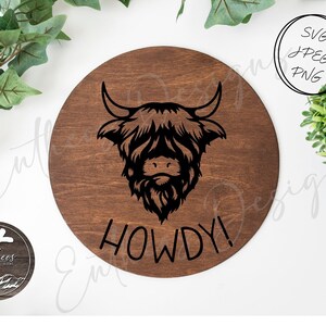 Highland Cow "howdy" Digital Design | Door Hangers, Wood Signs, Wood ...
