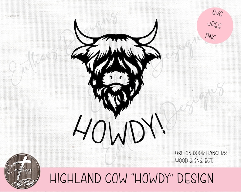 Highland Cow "howdy" Digital Design | Door Hangers, Wood Signs, Wood ...