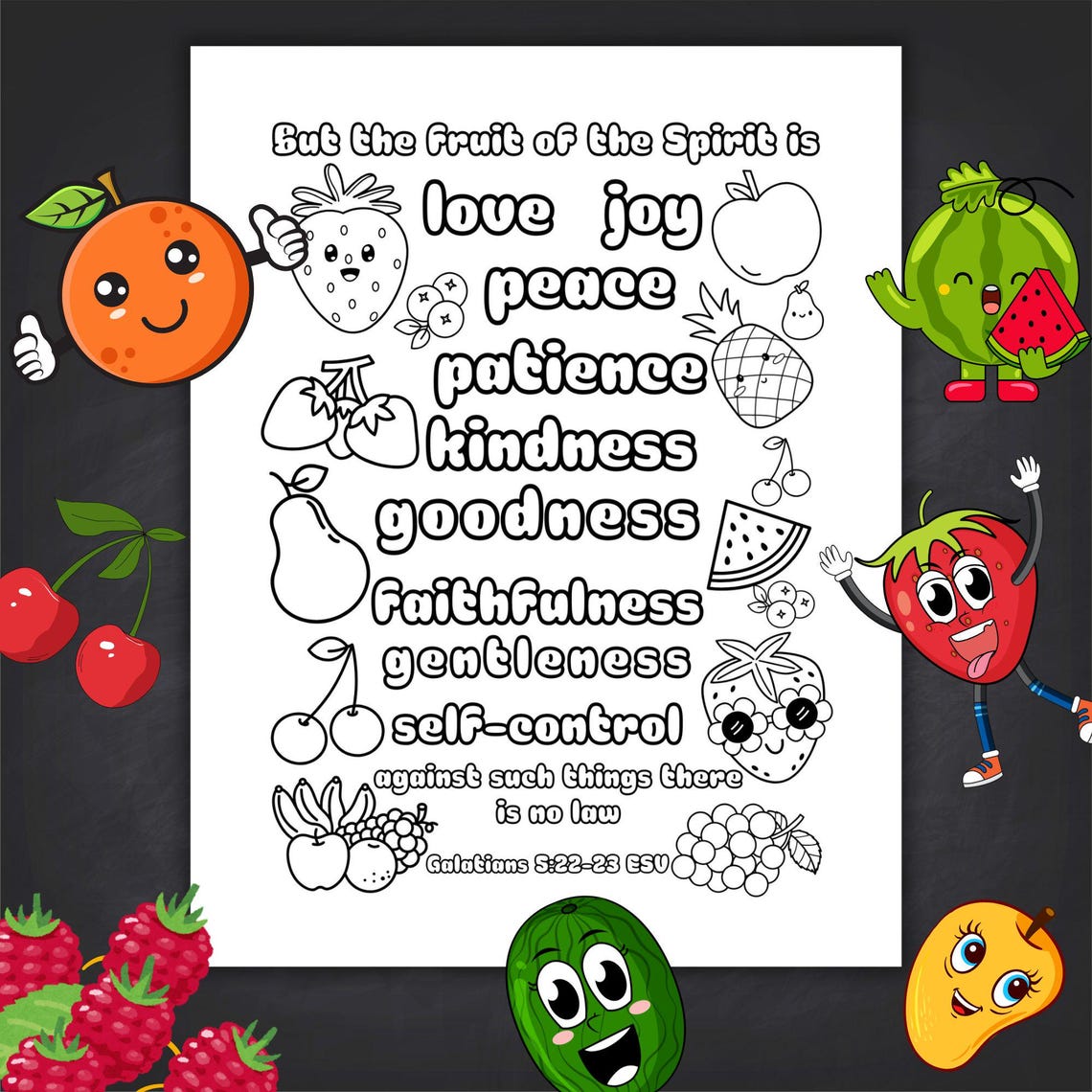 Fruit of the Spirit Scripture Coloring Pages Sunday School Activity ...