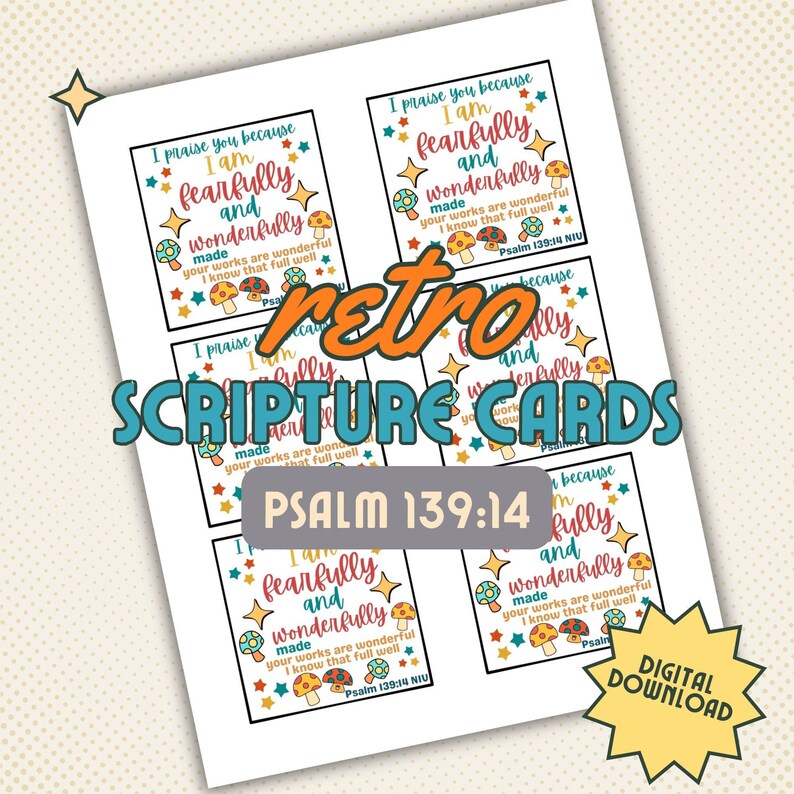 Psalm 139:14 Retro Scripture Cards for Kids Bible Verse Cards for ...