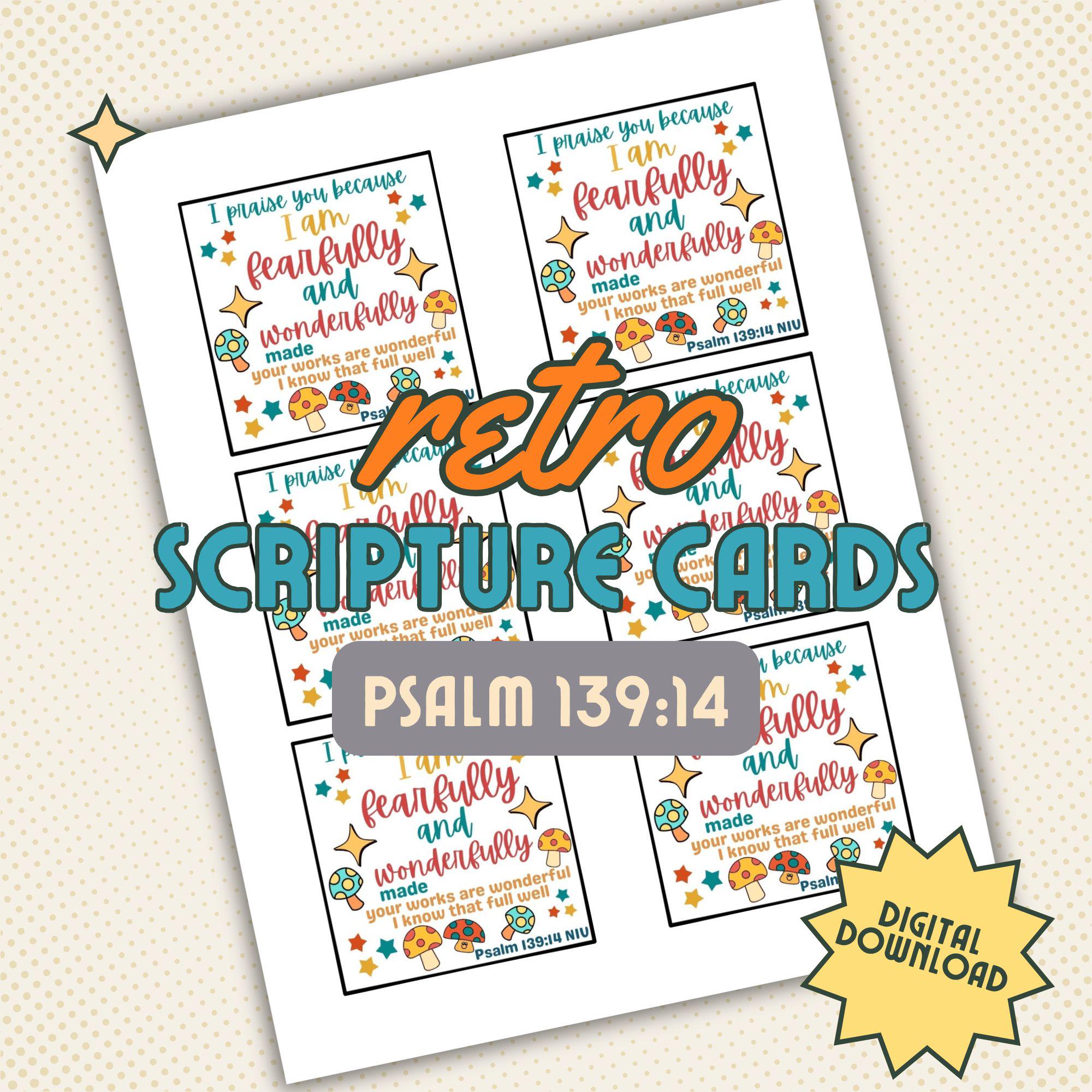 Psalm 139:14 Retro Scripture Cards for Kids Bible Verse Cards for ...
