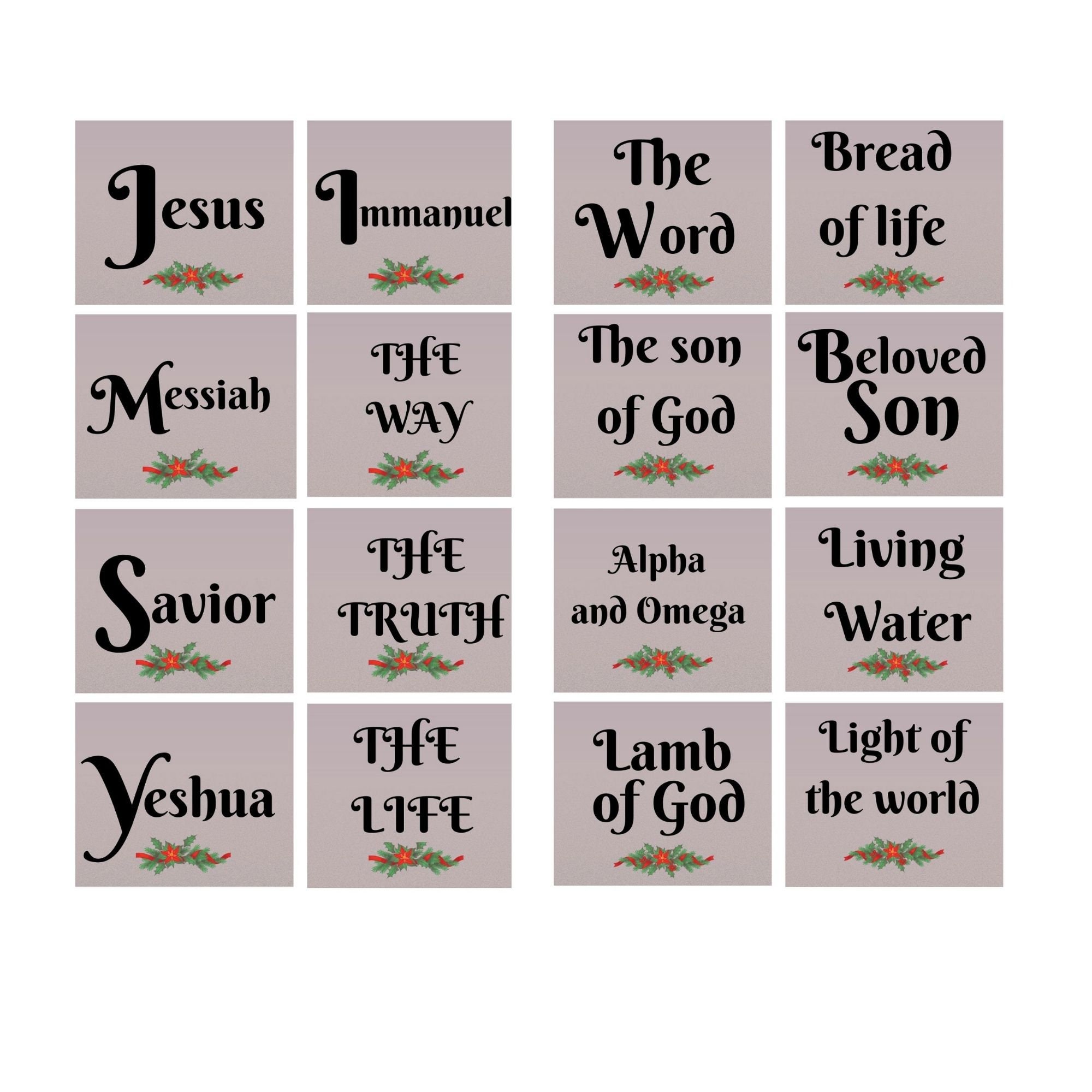 Names of Jesus Christ Printable Cards Christmas Holiday Decor Printable ...