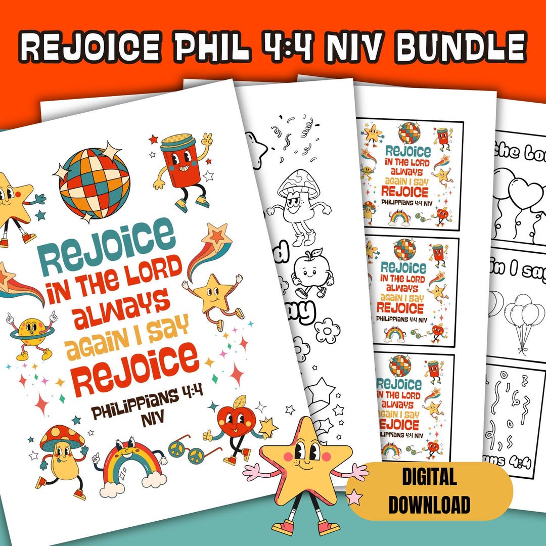 Philippians 4:4 Scripture Coloring Pages for Kids Digital Download ...