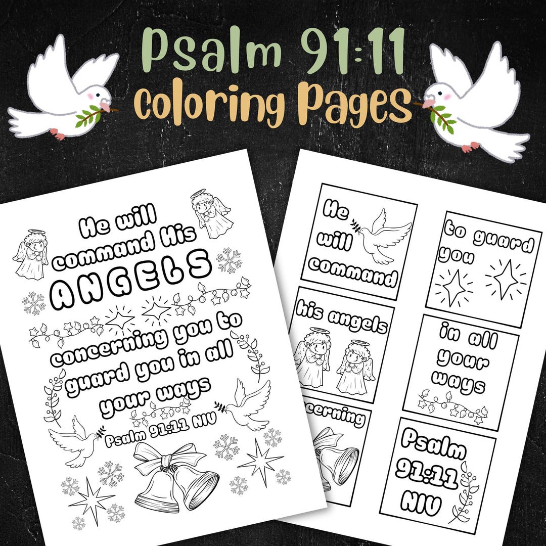 Psalm 91:11 Angel Coloring Pages for Kids Digital Download Printable ...