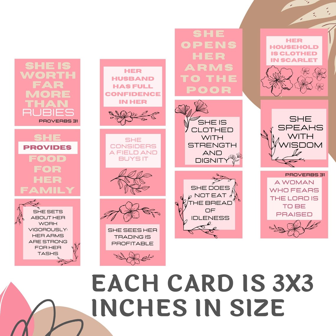 Pink Boho Proverbs 31 Scripture Cards,encouraging Scripture Cards for ...