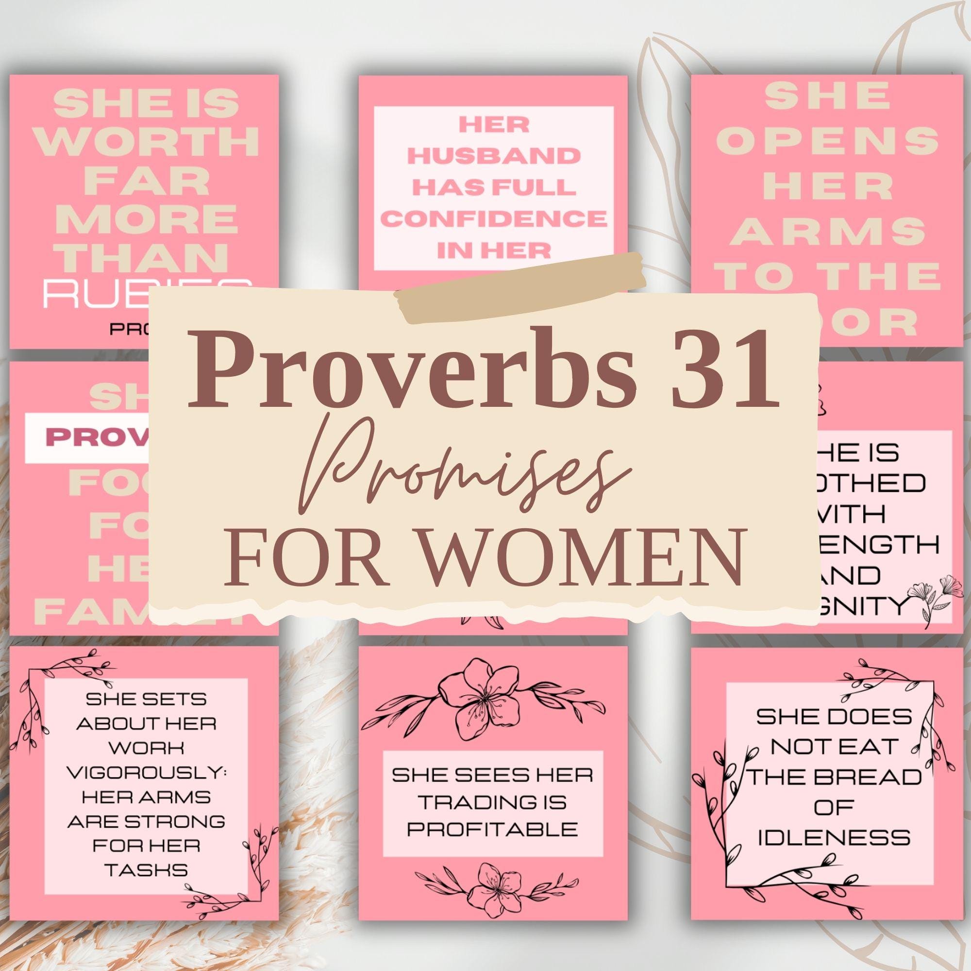 Pink Boho Proverbs 31 Scripture Cards,encouraging Scripture Cards for ...