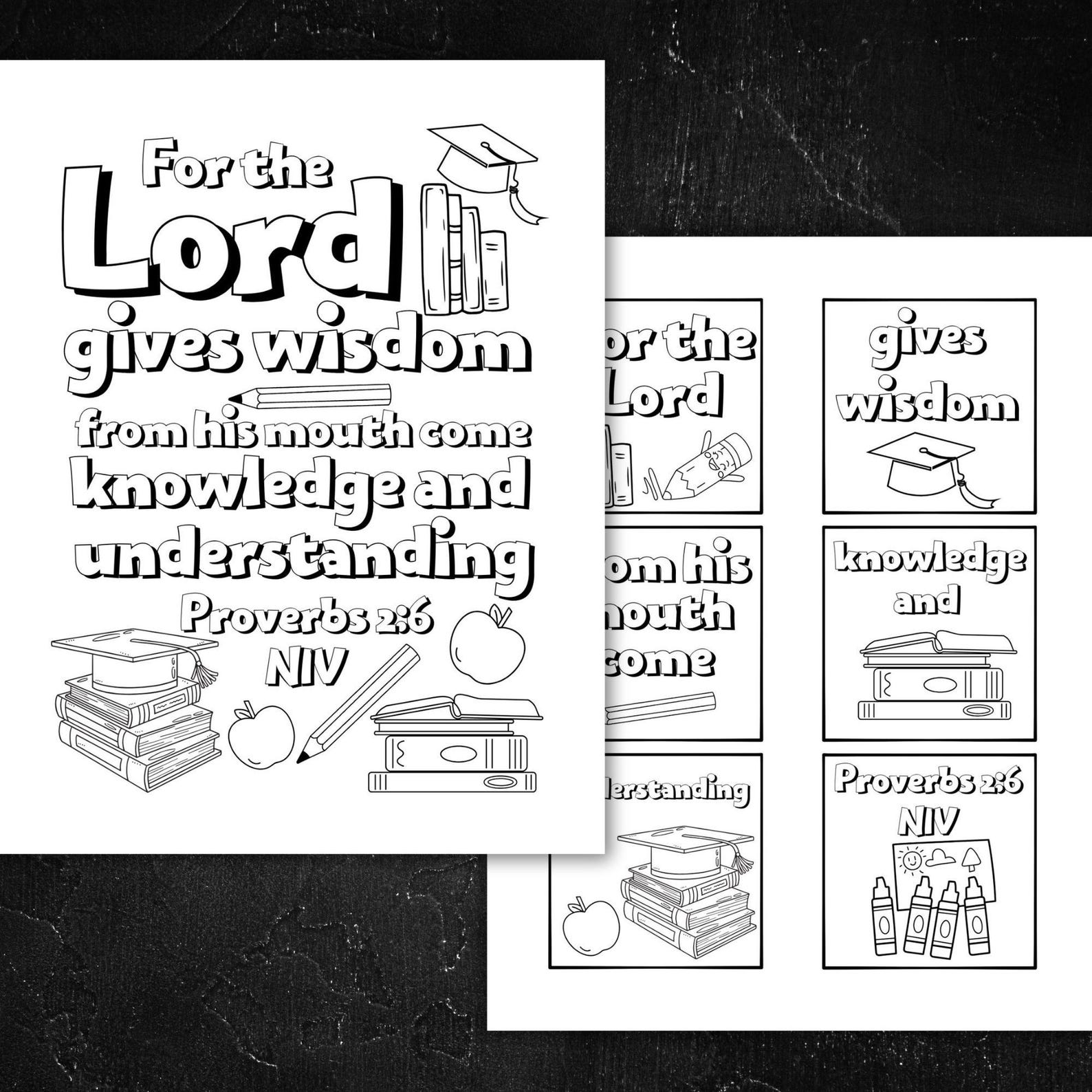 Proverbs 2:6 Wisdom Coloring Pages for Kids Digital Download Printable ...