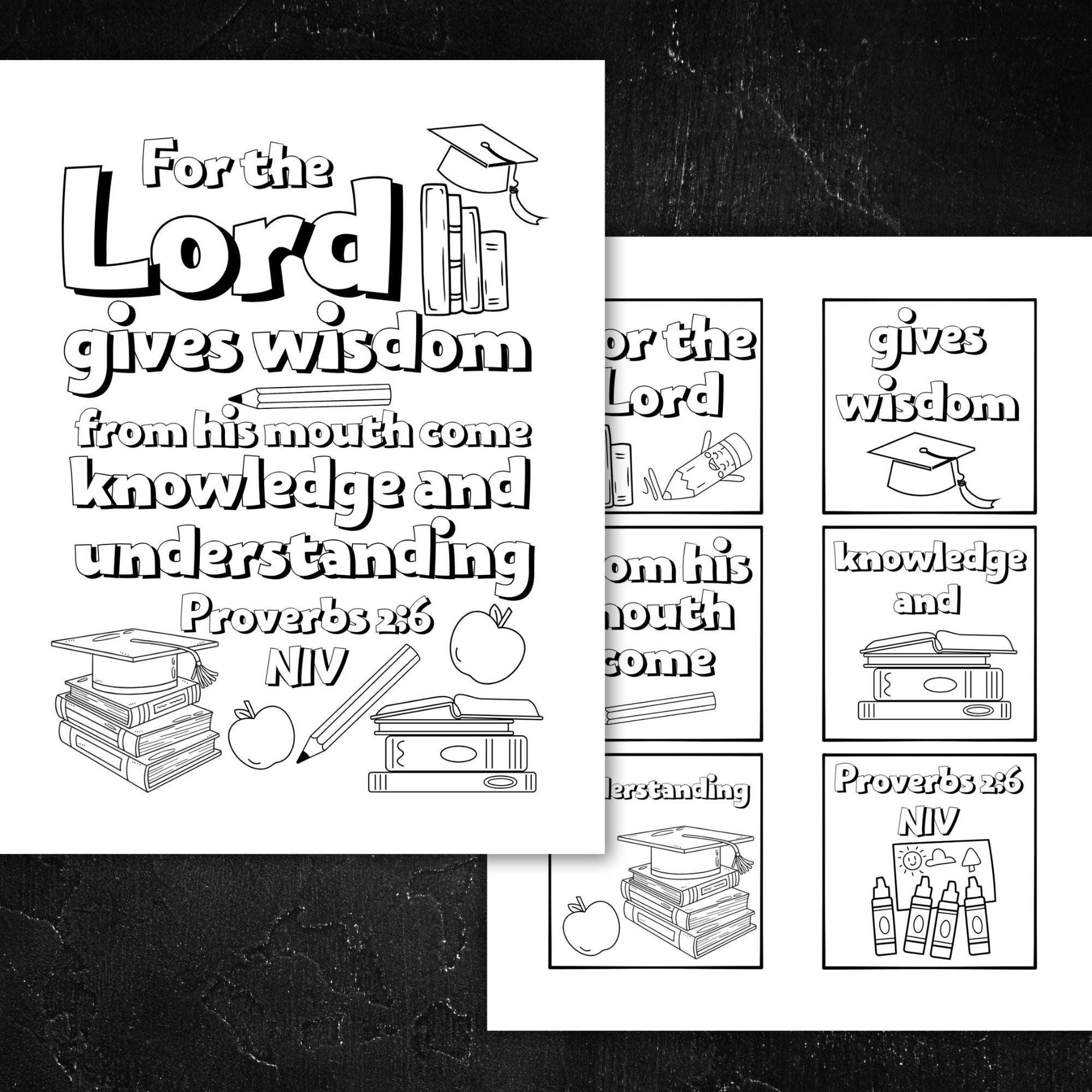 Proverbs 2:6 Wisdom Coloring Pages for Kids Digital Download Printable ...