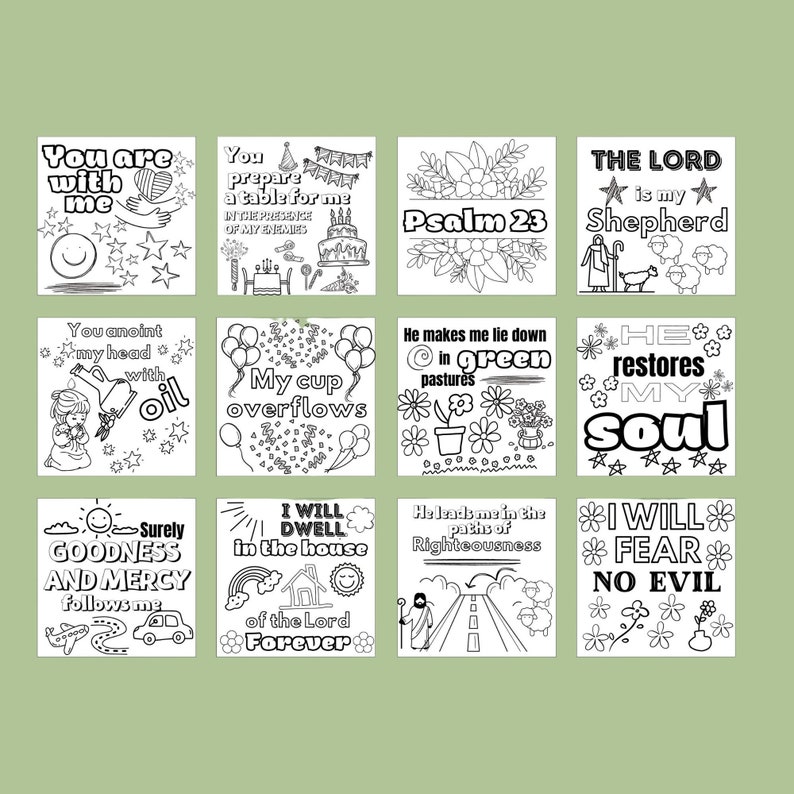 Scripture Cards for Kids Bible Verse Coloring Cards Psalm 23 - Etsy UK