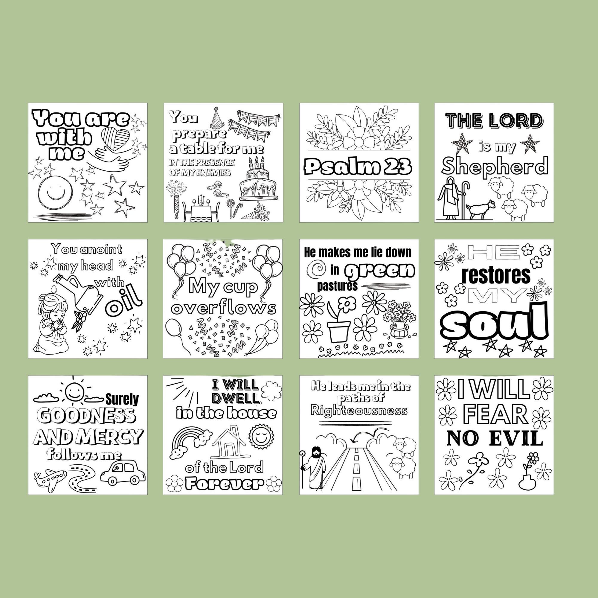 Psalm 23 Coloring Cards Bible Verse Sunday School Activity Digital ...