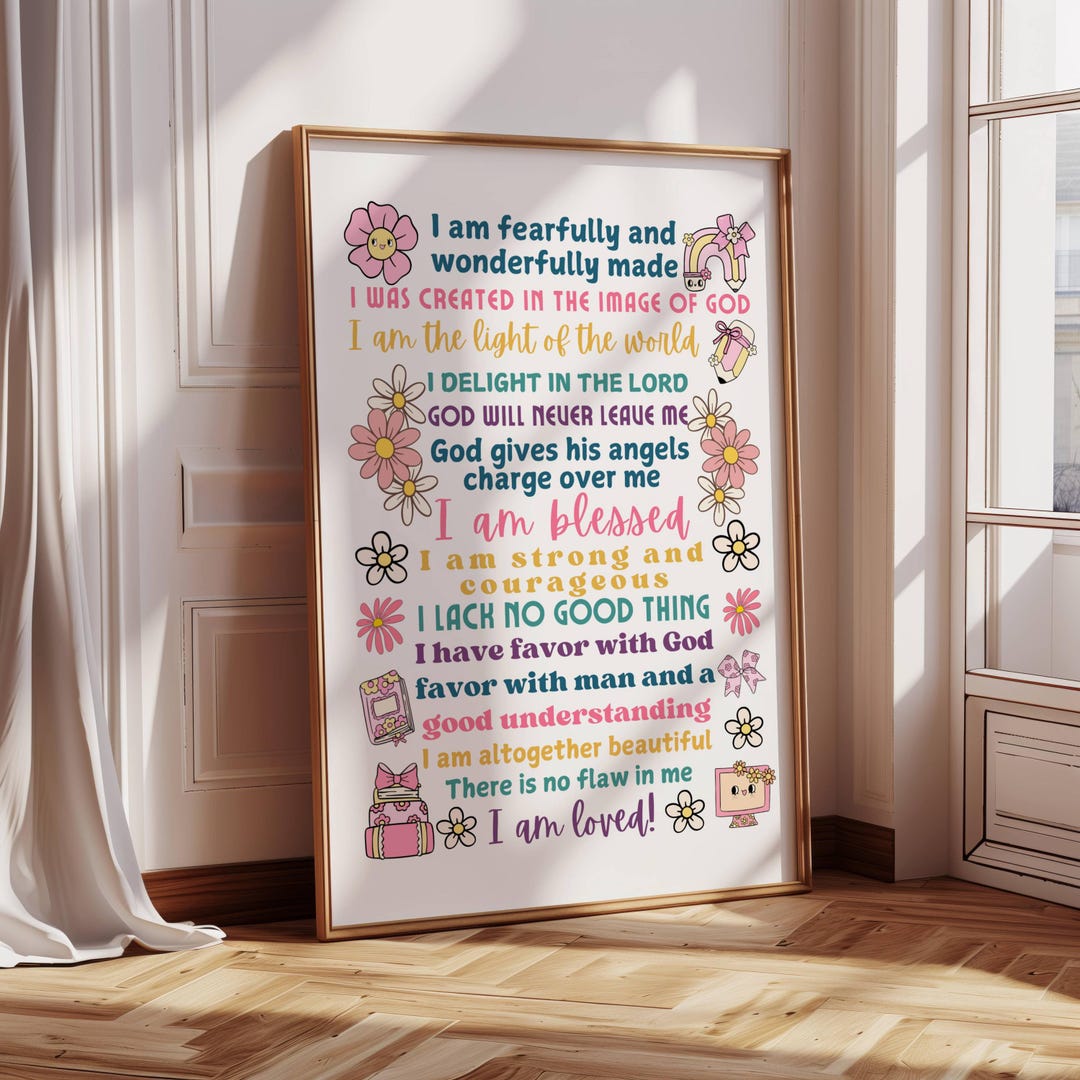 Positive Affirmation Scriptures for Girls Room Wall Art for Kids Room ...