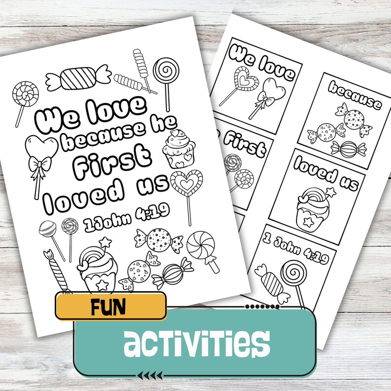 1 John 4:19 NIV Scripture Activity Bundle for Sunday School Lesson ...