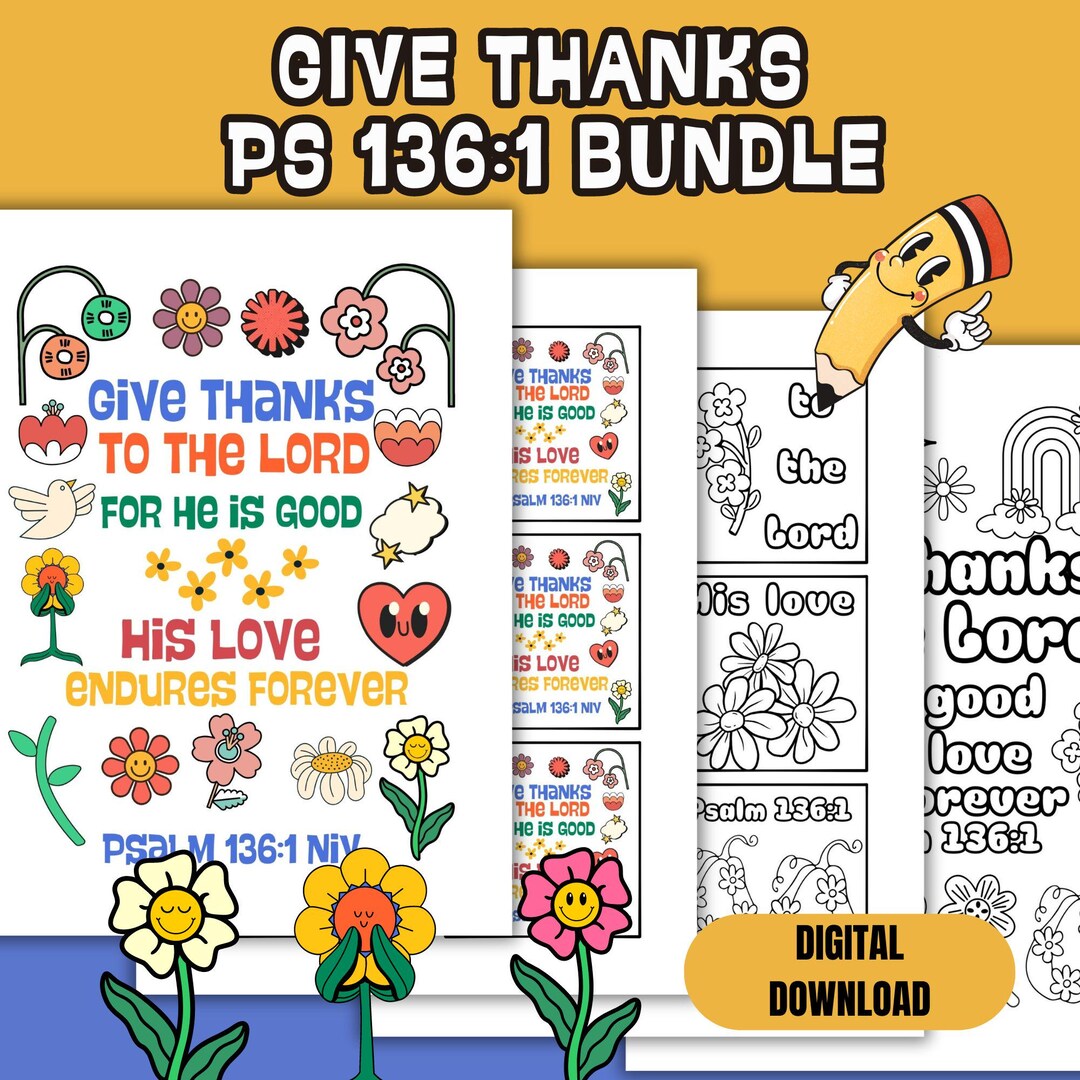 Give Thanks Psalm 136:1 Scripture Cards for Kids Crafts Sunday School ...