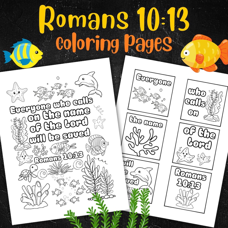 Romans 10:13 Scripture Fish Coloring Pages for Kids Digital Download ...