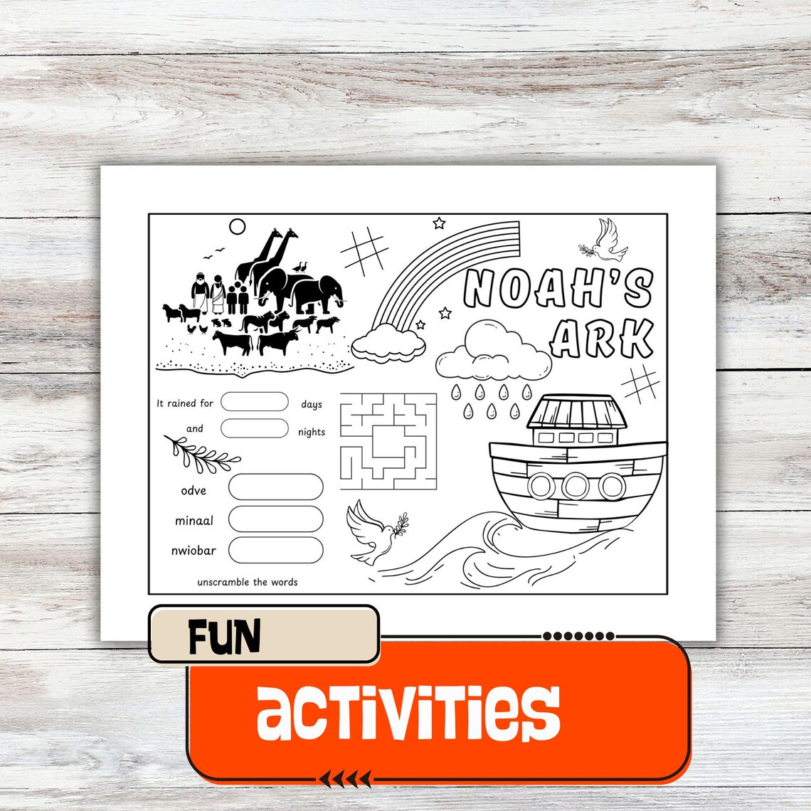 Noah's Ark Scripture Rainbow Coloring Page for Kids, Home School ...