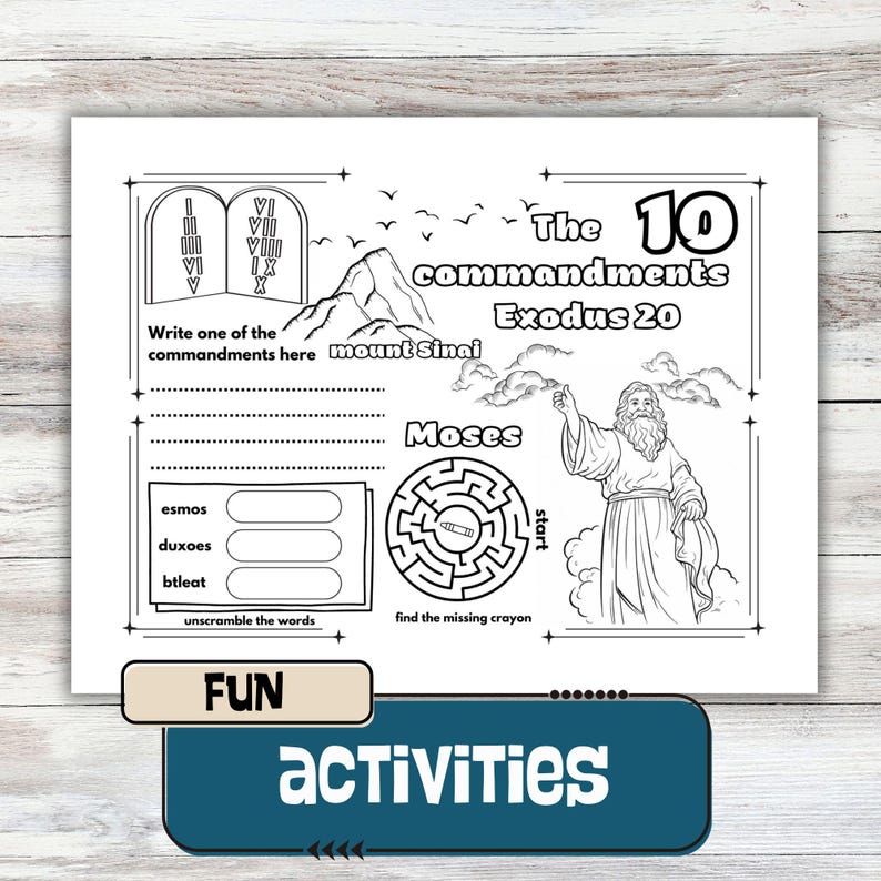Ten Commandments Coloring Page Activity for Sunday School, Homeschool ...