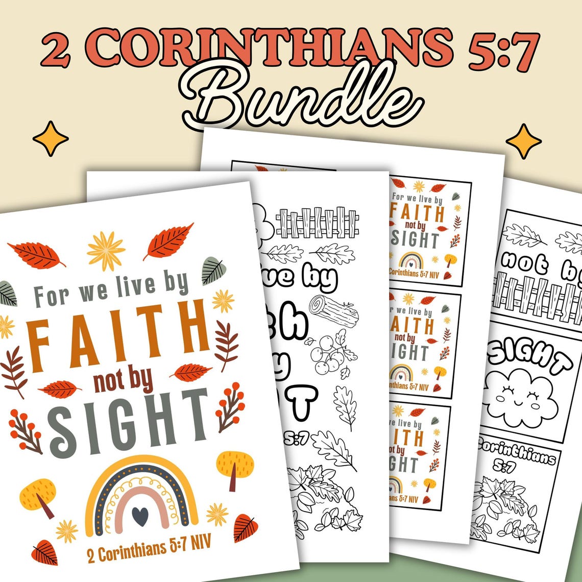 2 Corinthians 5:7 Live by Faith Sunday School Lesson Scripture Cards ...
