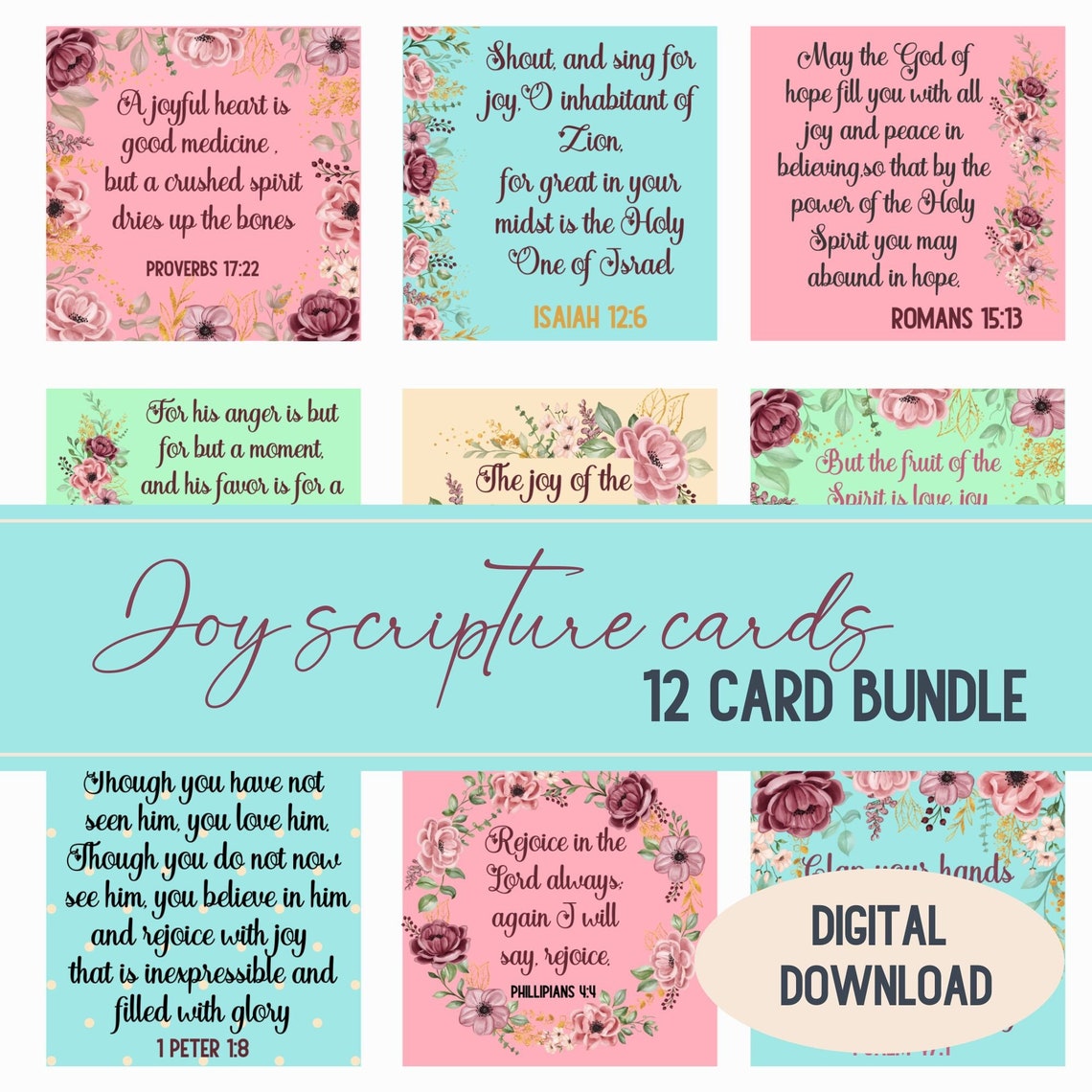 Printable Joy Scripture Cards Set of 12,printable Bible Cards,bible ...