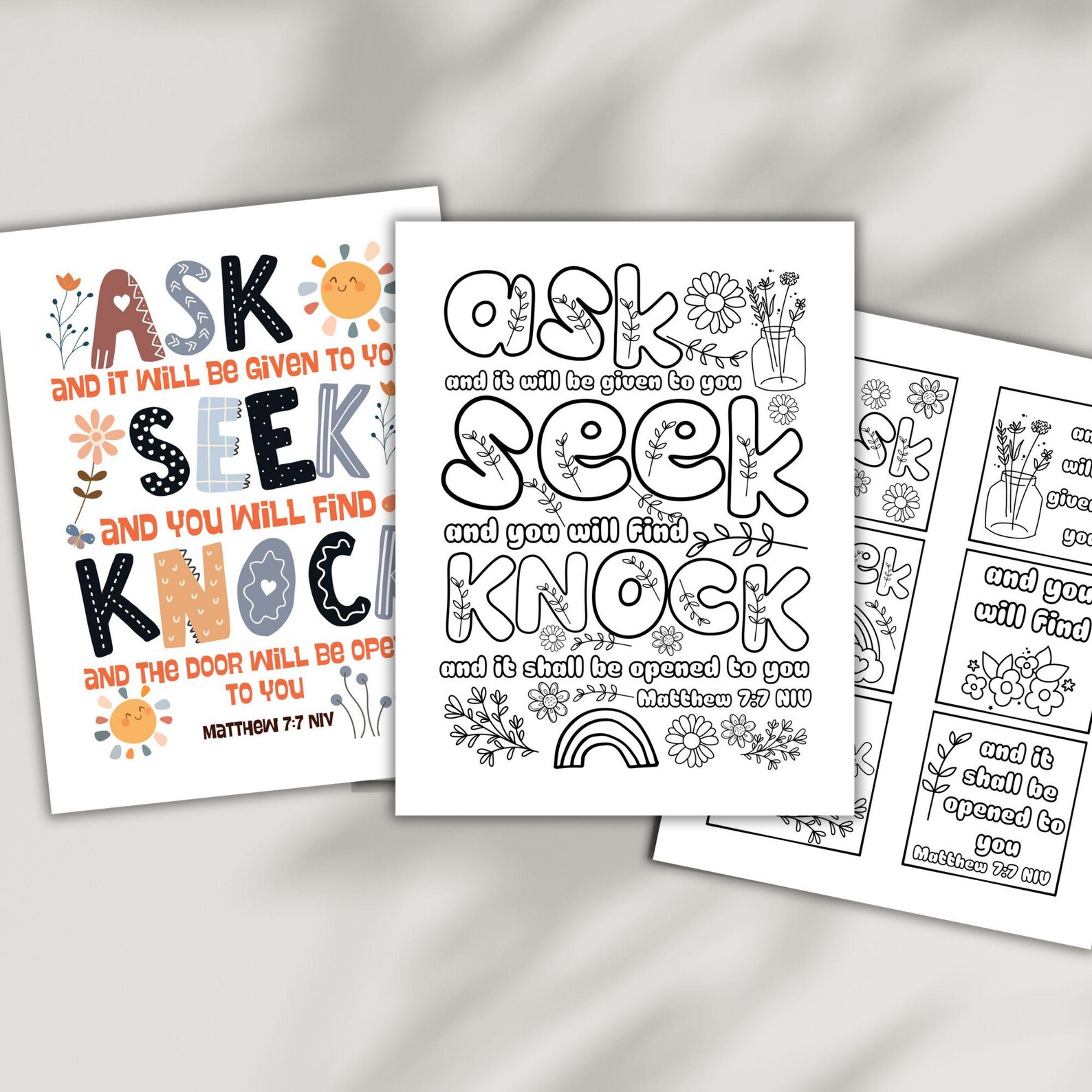 Coloring Page Scripture Cards for Kids Sunday School Lesson Printable ...