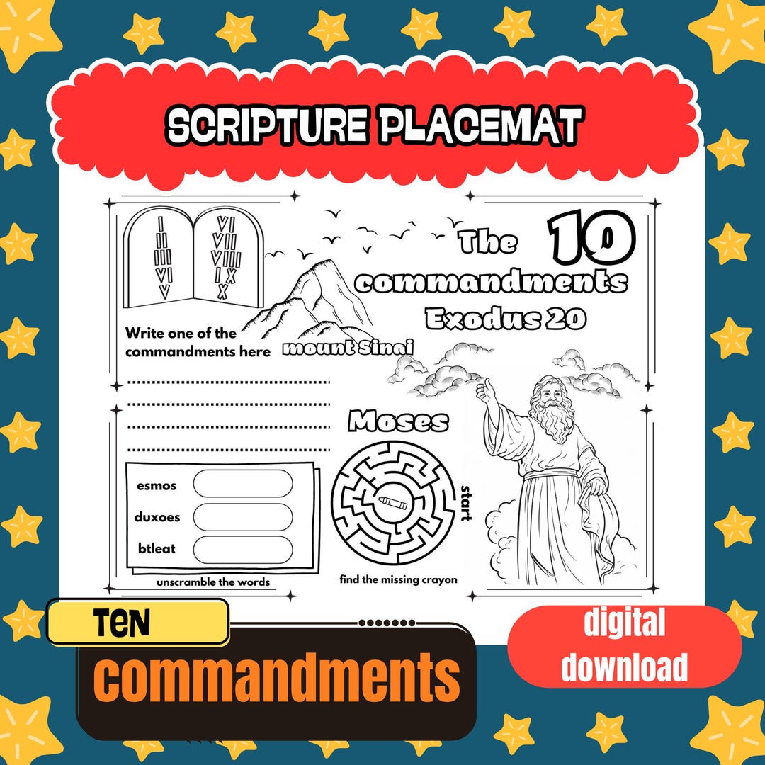 Ten Commandments Coloring Page Activity for Sunday School, Homeschool ...