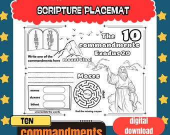 Ten Commandments Coloring Page Activity for Sunday School, Homeschool ...