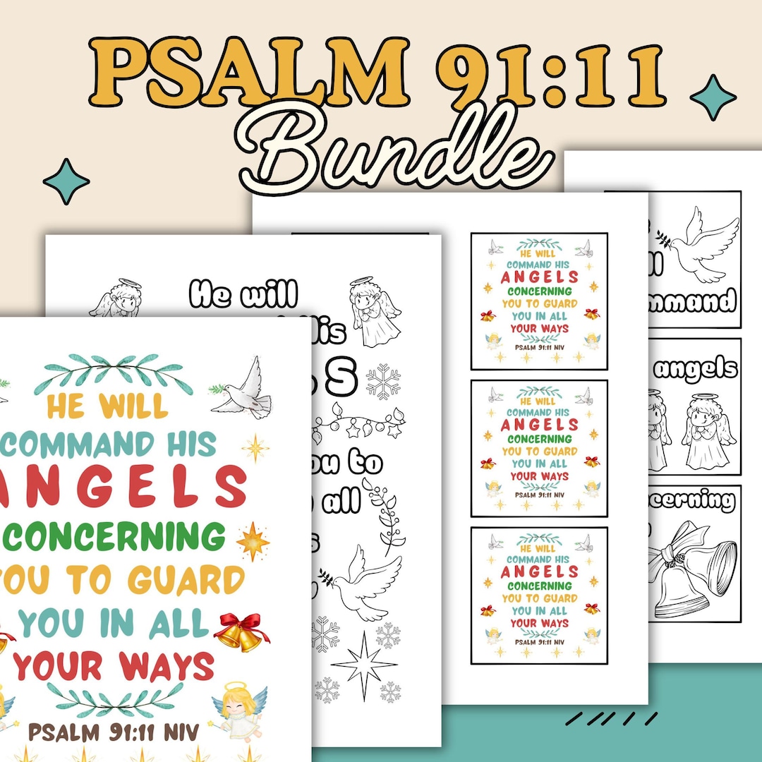 Psalm 91:11 Sunday School Lesson Scripture Cards for Kids Christian ...