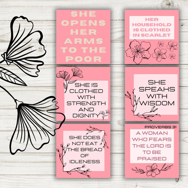 Pink Boho Proverbs 31 Scripture Cards,encouraging Scripture Cards for ...