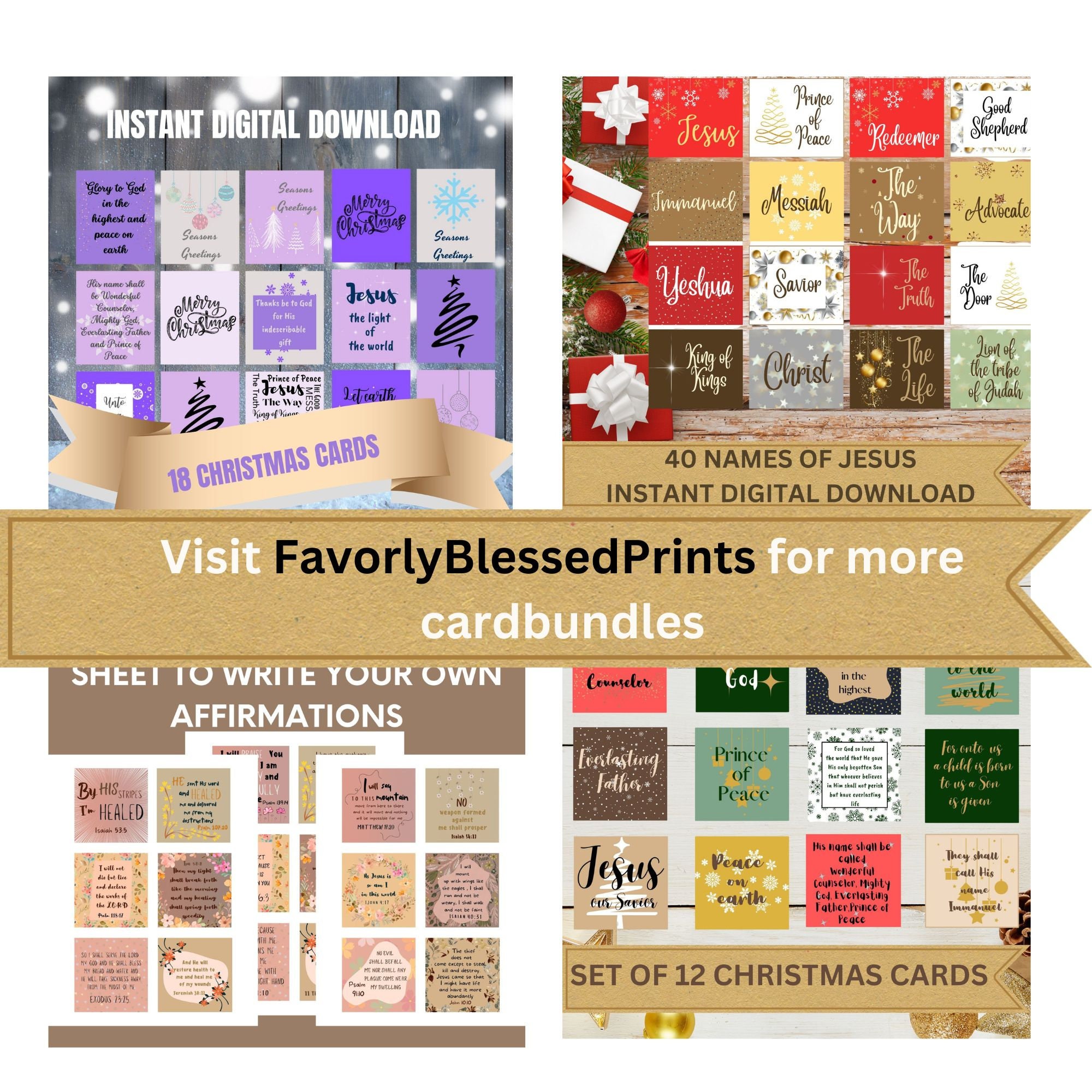 Names of Jesus Christmas Cards: Holiday Decor Gift Tags (digital ...