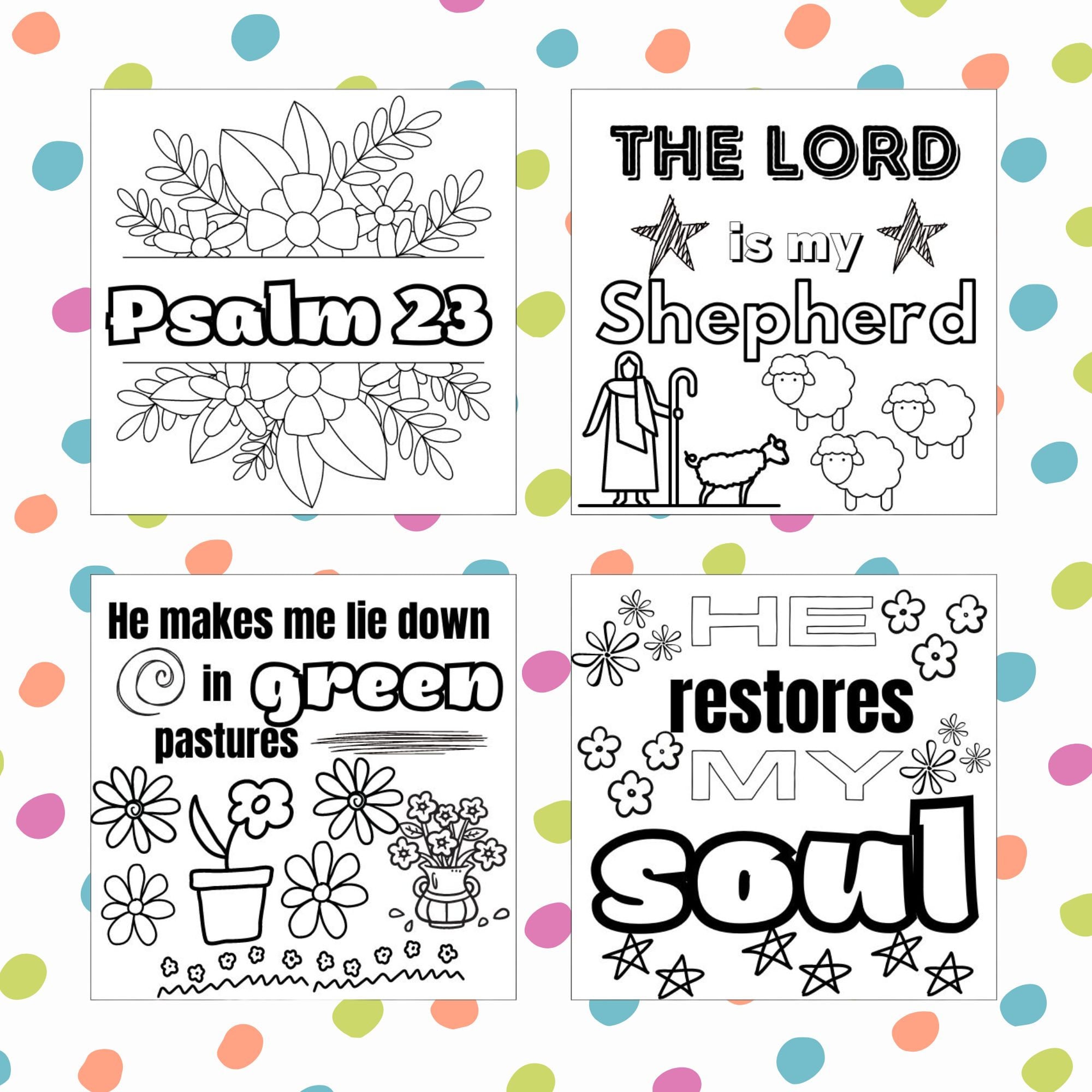 Psalm 23 Coloring Cards Bible Verse Sunday School Activity Digital ...