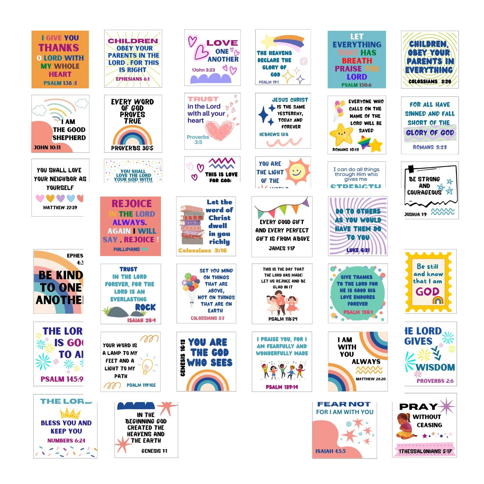 Scripture Cards for Kids for Sunday School Home School or Kids Church ...