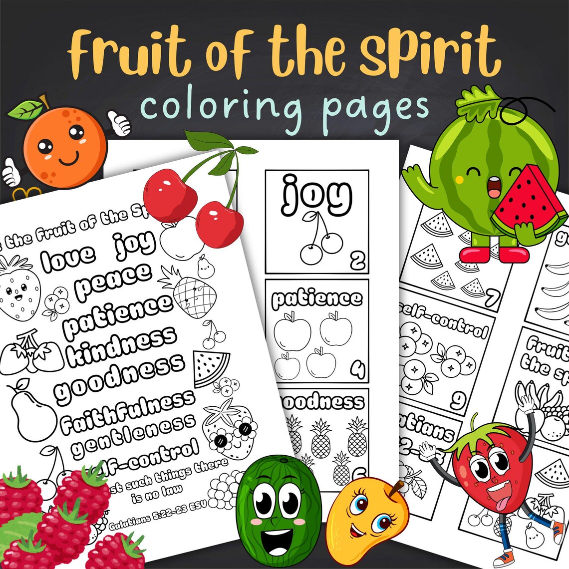 Fruit of the Spirit Scripture Coloring Pages Sunday School Activity ...