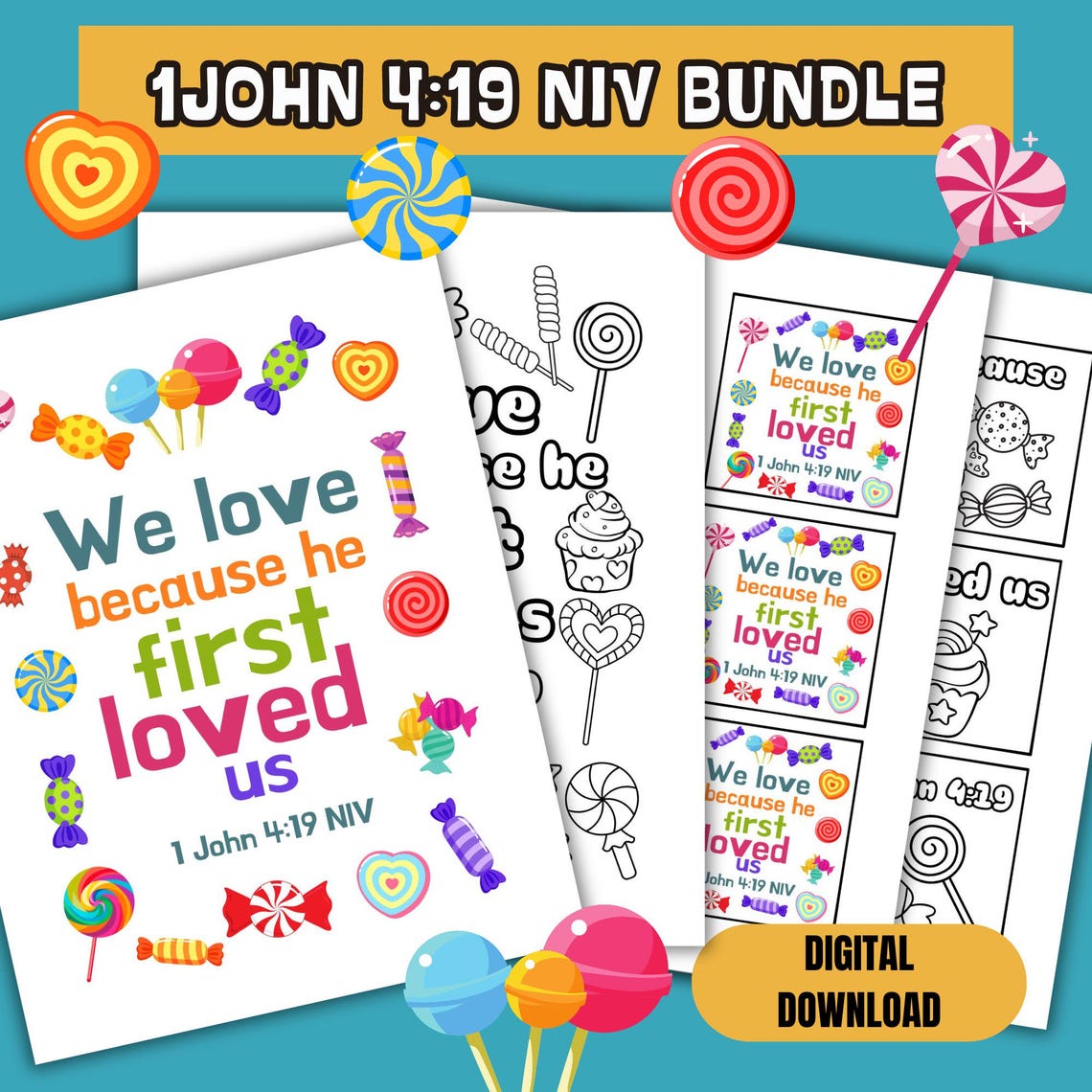1 John 4:19 NIV Scripture Activity Bundle for Sunday School Lesson ...
