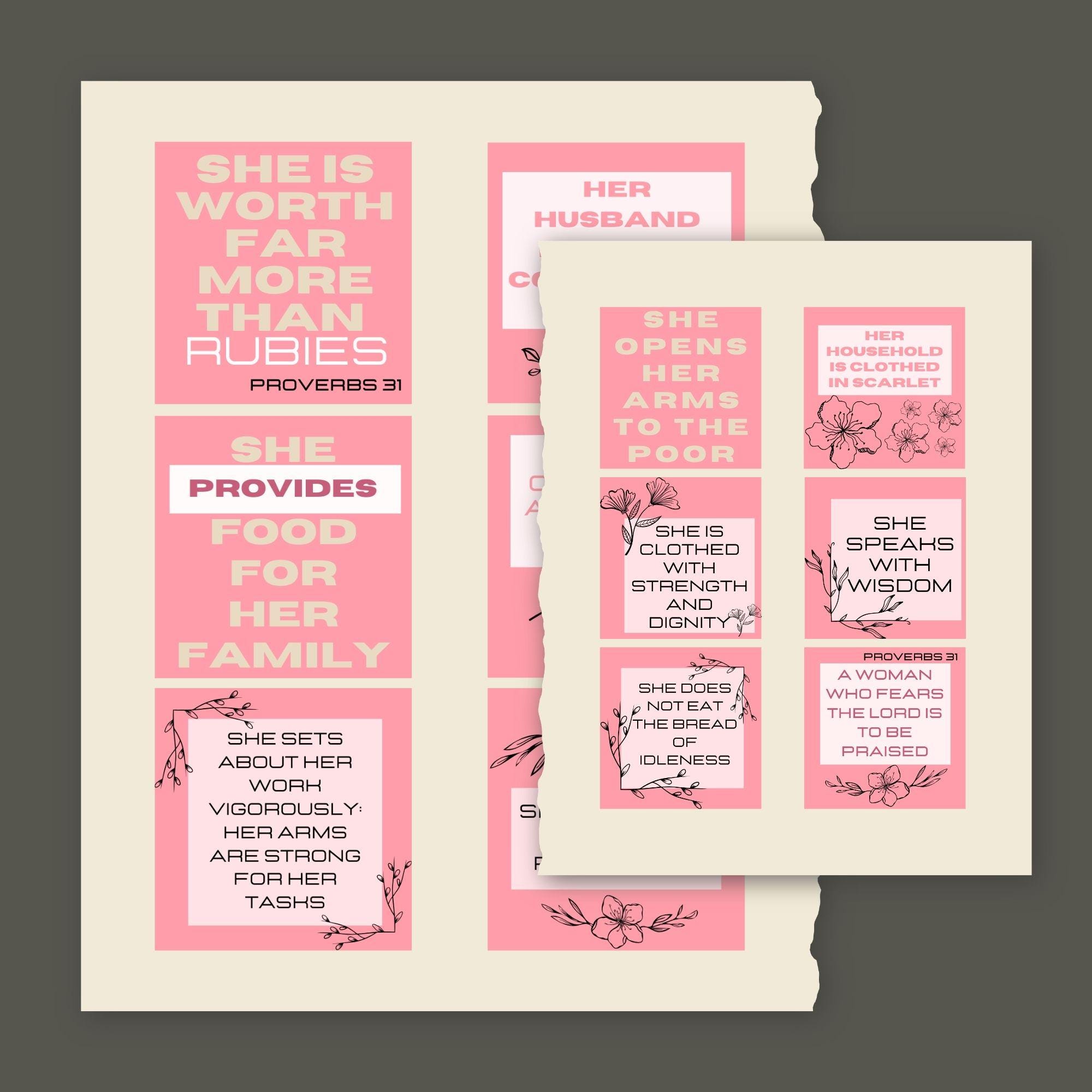 Pink Boho Proverbs 31 Scripture Cards,encouraging Scripture Cards for ...