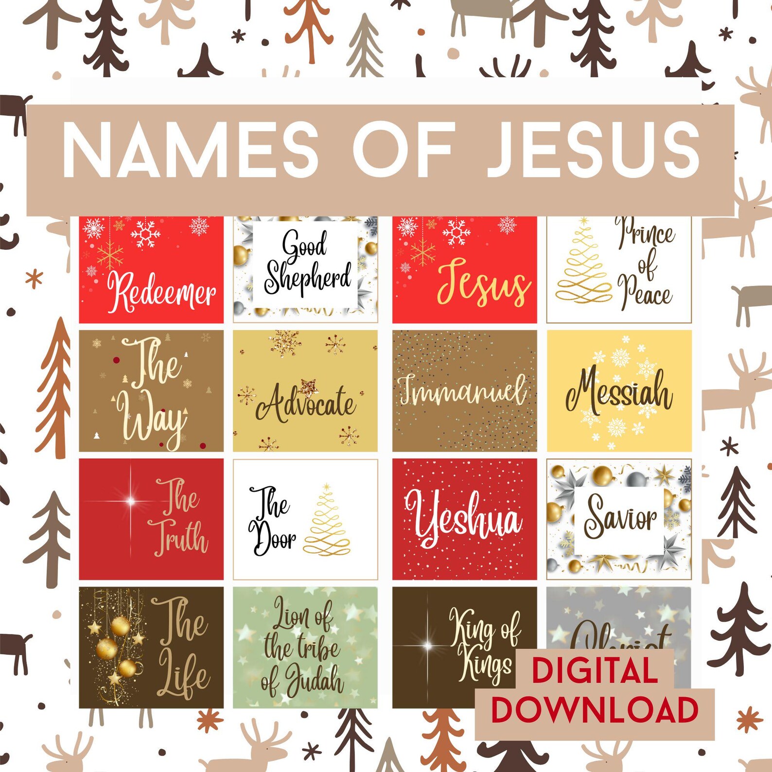 Names of Jesus Christmas Cards: Printable Gift Tags (digital Download ...