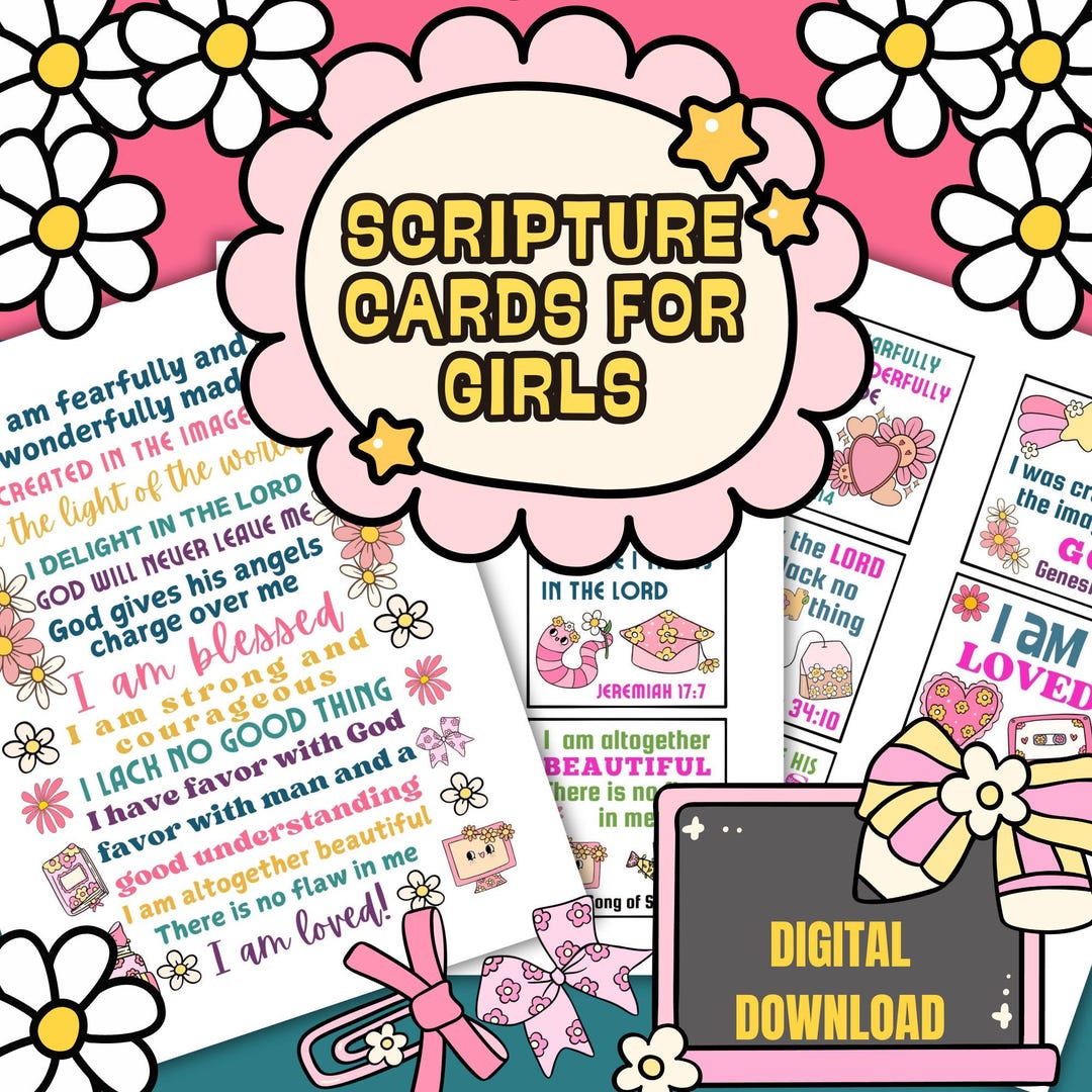 Scripture Cards for Girls Positive Affirmations Bible Verses Digital ...