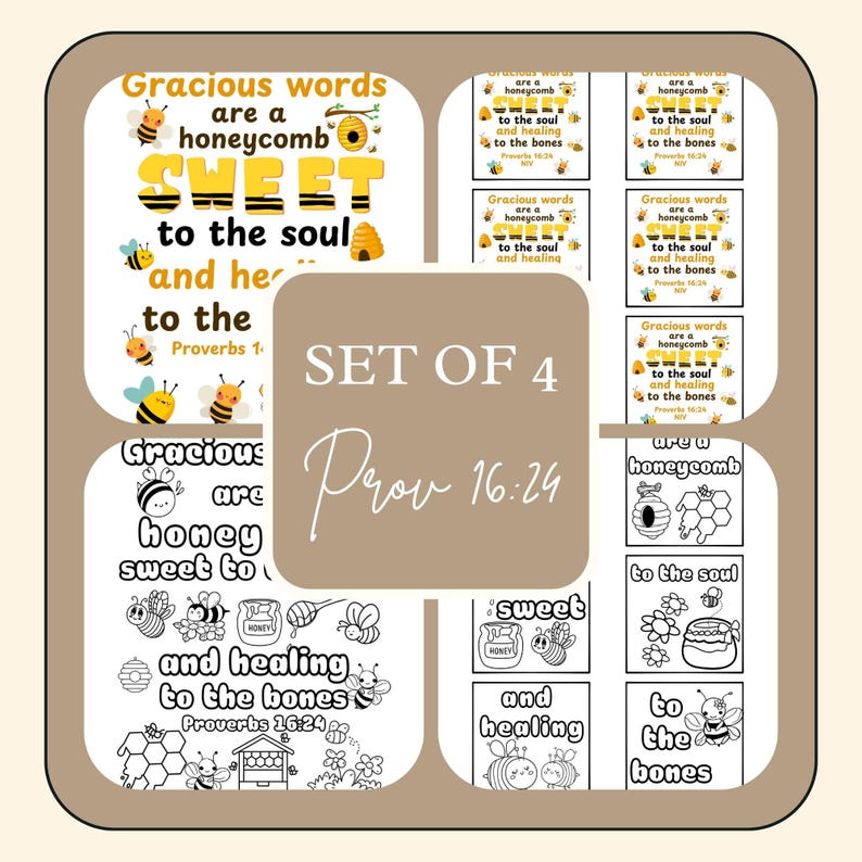Proverbs 16:24 Bee Coloring Page Scriptures for Kids Digital Download ...